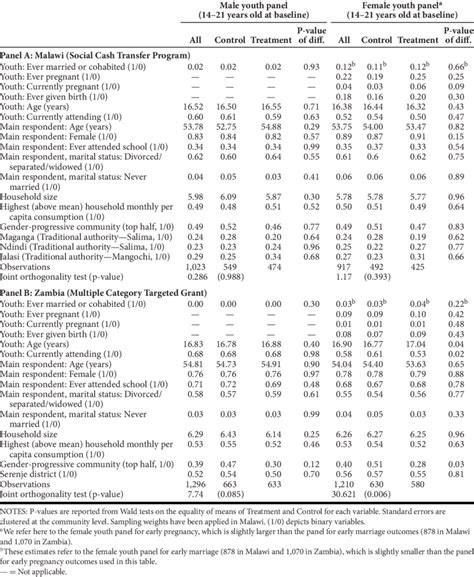 Baseline Balance Tests For Key Household Characteristics And Outcomes