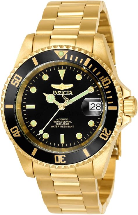 Invicta Pro Diver Stainless Steel Mens Automatic Watch Gold Black
