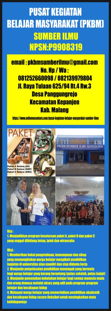 Pusat Kegiatan Belajar Masyarakat Pkbm Onlinenusantara