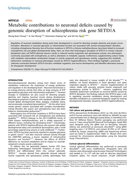 Pdf Metabolic Contributions To Neuronal Deficits Caused By Genomic