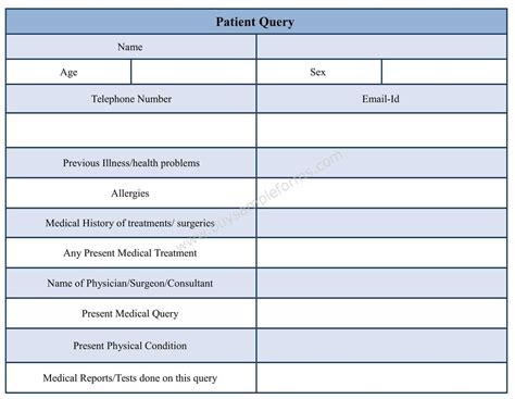Patient Query Form Template In Word Format Sample Query Intended For