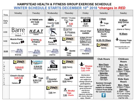 New Winter Class Schedule Hampstead Health And Fitness