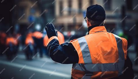 Premium Ai Image City Police Force Walking Outdoors In Construction Industry With Safety Gear