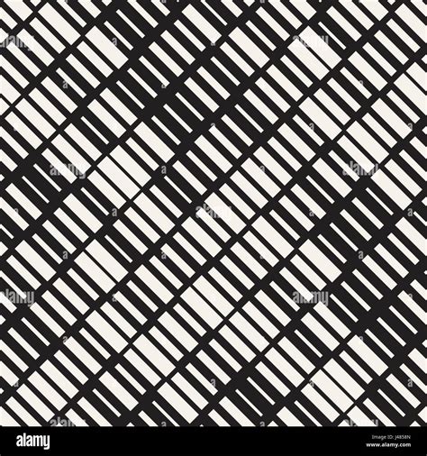 Vector Seamless Black And White Irregular Dash Rectangles Grid Pattern Trendy Monochrome