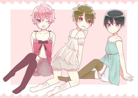 Safebooru 3boys Black Hair Black Legwear Blue Eyes Brown Hair
