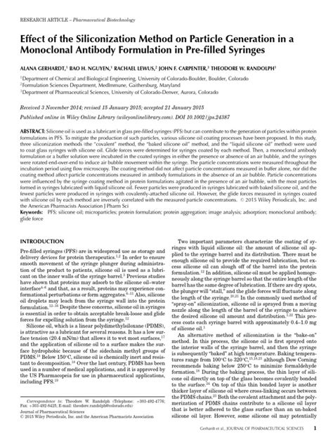 2015 Gerhardt Pharm Biotech Effect Siliconization Method On Particle