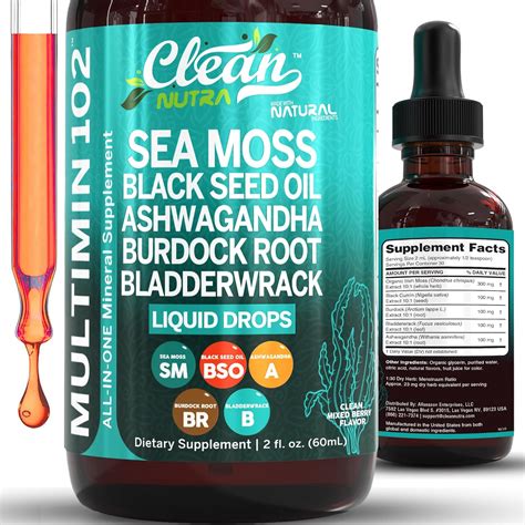 Clean Nutra Organic Sea Moss Drops Supplement Black Seed Oil Irish