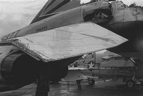 A View Of The Tail Section Of An F 4 Phantom Ii Aircraft On The Flight Deck Of The Aircraft