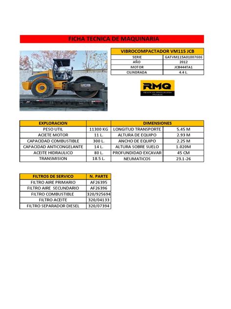 Ficha Técnica Vibrocompactador Jcb Vm115 Pdf