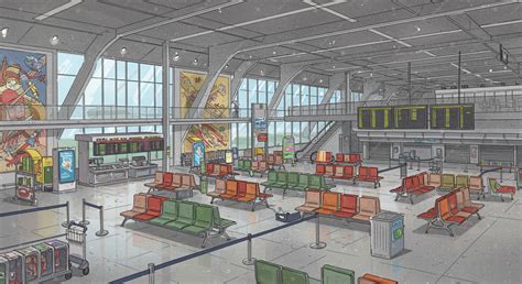 Wheres Waldo Style Illustration Empty Airport Ai Generated Image