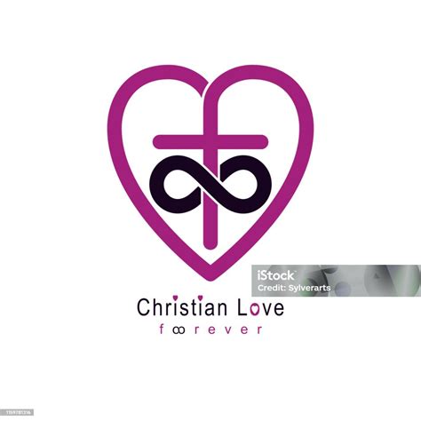 무한 무한 루프와 기독교 십자가와 심장 벡터 기호와 결합 된 하나님 벡터 창조적 인 기호 디자인의 영원한 사랑 개념에 대한 스톡 벡터 아트 및 기타 이미지 Istock