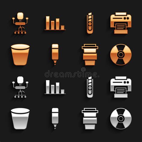 Set Marker Pen Printer Cd Or Dvd Disk Coffee Cup To Go Trash Can
