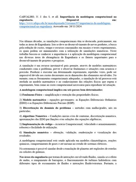 ImportÂncia Da Modelagem Computacional Na Engenharia Pdf Simulação De Computador Engenharia