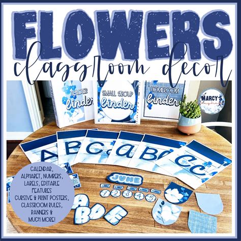 Blue Flowers Classroom Decor Pretty Navy Set Marcys Mayhem
