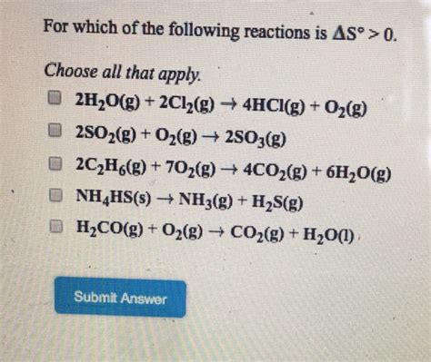 Solved Predict Whether S For Each Reaction Would Be Greater