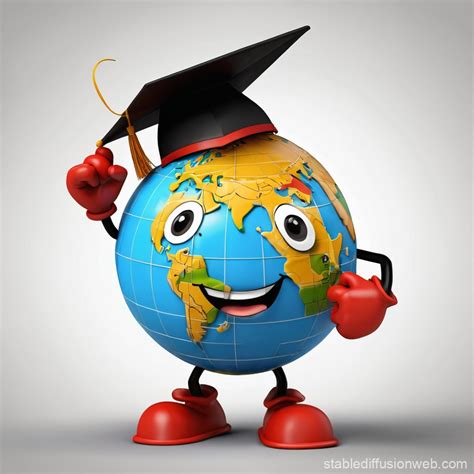 Global Mascot In Academic Cap Runs To Class Stable Diffusion Online