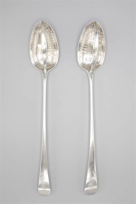 Pair Of Antique George Iii English Silver Strainer Spoons Wyler Antiques