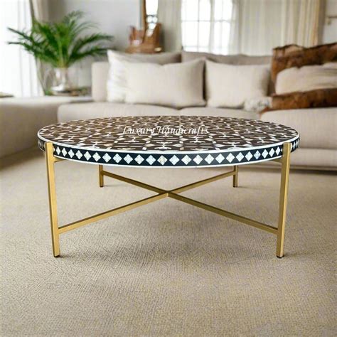 Gabi Mop Inlay Lotus Center Table Black Gold Luxury Handicrafts