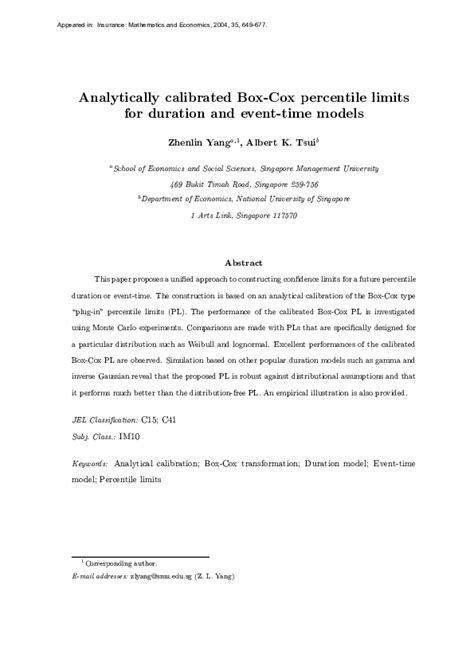 Pdf Analytically Calibrated Boxcox Percentile Limits For Duration