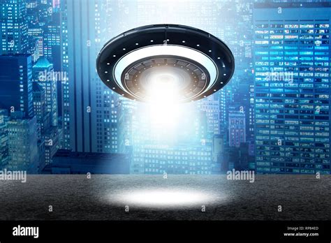 Illustration Of Flying Saucer Emitting Light D Rendering Stock Photo Alamy