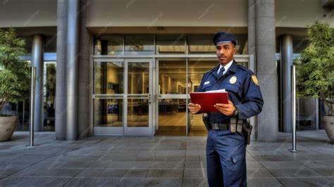 Security Guard In Uniform Checking Ids Security Checkpoint Professional
