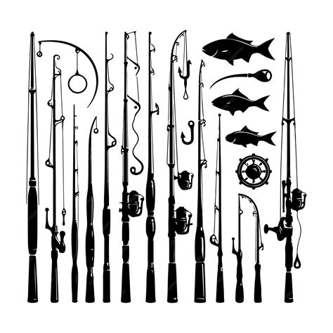 Premium Vector Fishing Pole Rod Silhouette Set Vector Illustration