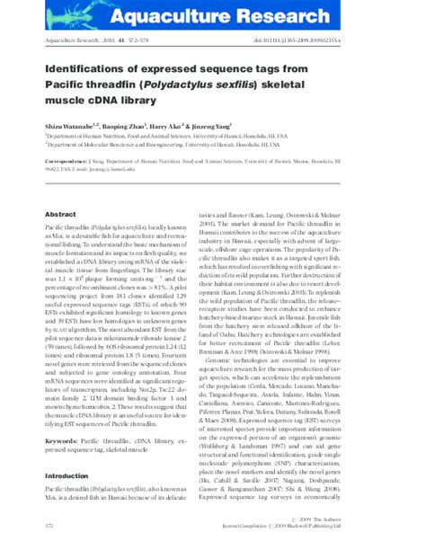 Pdf Identifications Of Expressed Sequence Tags From Pacific Threadfin