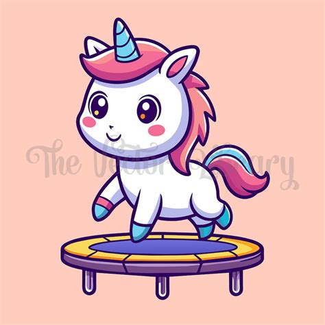 Cartoon Unicorn On Trampolinechibi Unicorn Enjoying A Jumpunicorn