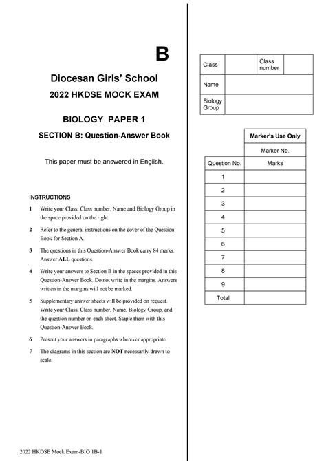 Dgs S6 2122 Paper 1b Bio Mock Class Classnumber Name Biology Group