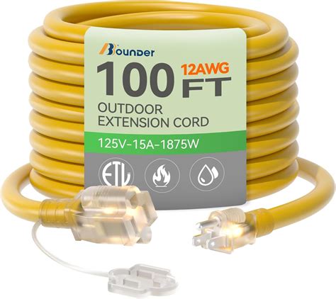 Outdoor Extension Cord 100 Ft Waterproof 12 3 Sjtw Heavy
