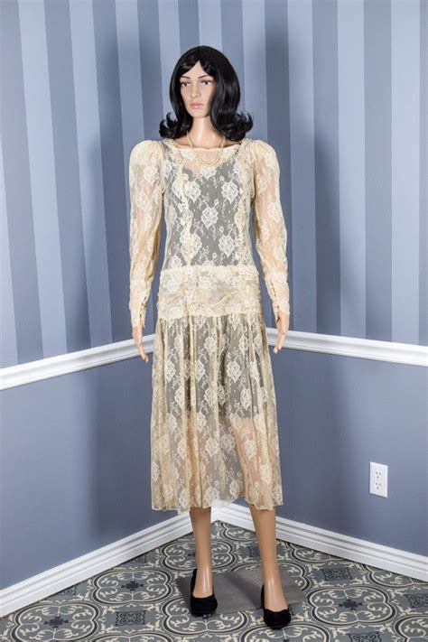 Vintage Womens Deadstock 80s Nude Sheer Lace Flora Gem