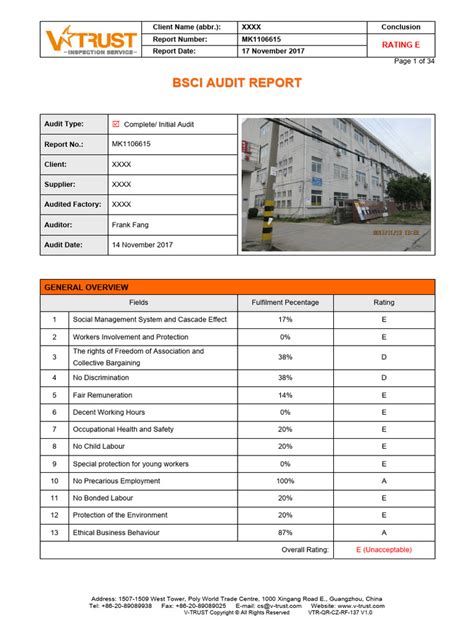 Bsci Audit Report Mk1106615 Summary Pdf Occupational Safety And