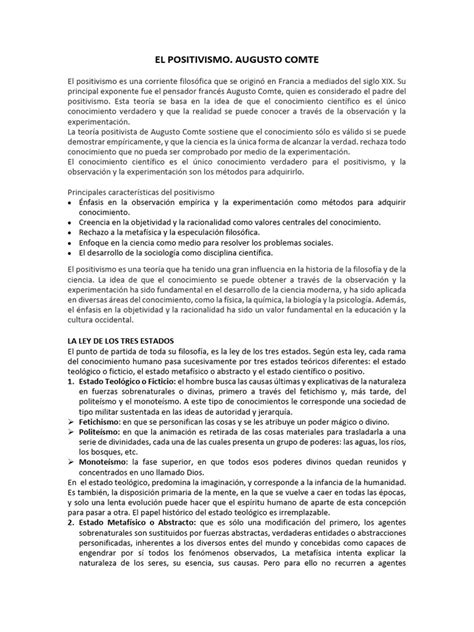 El Positivismo Pdf Positivismo Conocimiento
