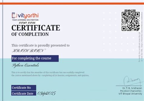 Python Learningjourney Vitbhopal Vityarthi Certificateofcompletion
