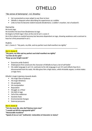 Othello Shakespeares Othello Teaching Resources