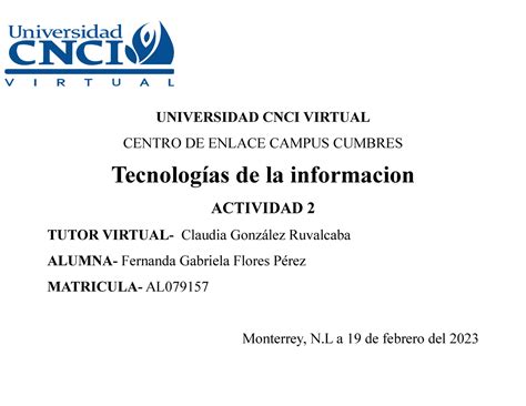 Tecnologias De La Informacion Actividad 2 Universidad Cnci Virtual