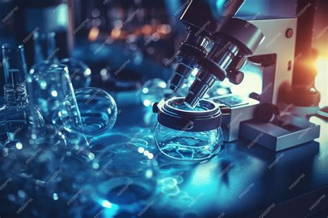 Premium Photo Microscope With Lab Glassware Science Laboratory