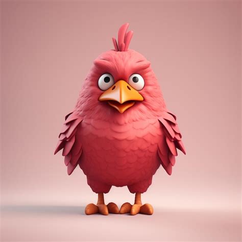 Premium Photo Playful 3d Red Bird Model With Big Eyes Highly Textured