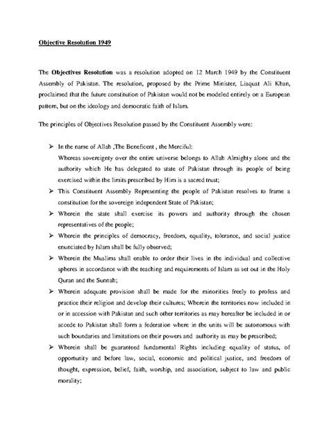 Objective Resolution 1949 Objective Resolution 1949 The Objectives