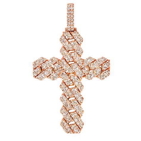 14k Gold Cuban Link Diamond Cross Pendant 66168 Traxnyc
