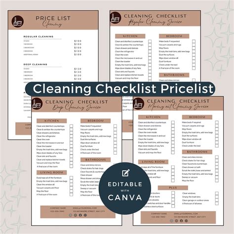 Cleaning Checklist Template Editable Includes Regular Deep And