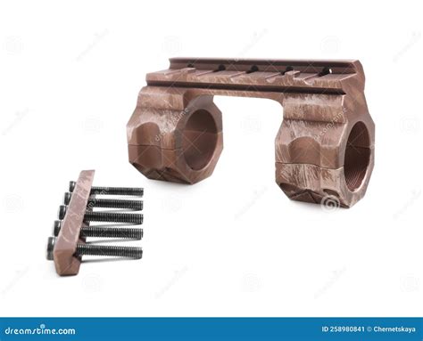 Disassembled Quick Disconnect Sniper Cantilever Scope Mount On White Background Stock Image
