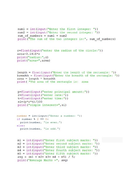 Python Programs For Basic Calculations Pdf