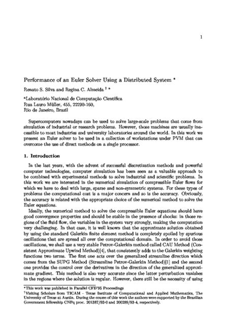 Pdf Performance Of A Euler Solver Using A Distributed System