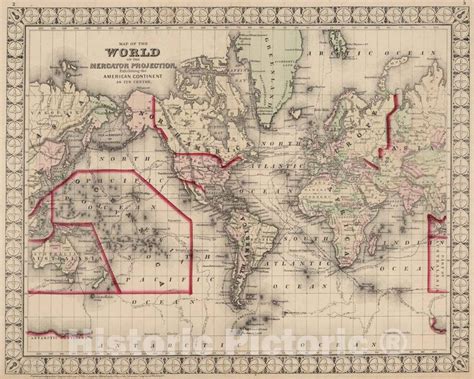 Historic Map National Atlas 1874 Map Of The World On The Mercator