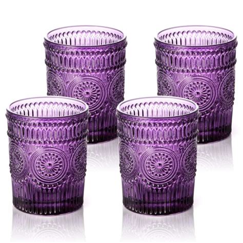Glass Smile 4 Pack Romantic Water Glasses 12 Oz Purple Vintage Drinking Glasses Tumblers For