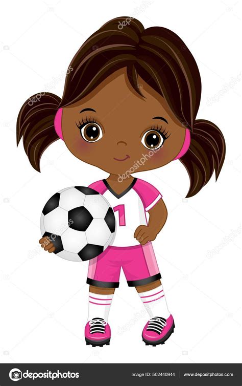 Cute Little Soccer African American Girl Holding Ball Vector Chica