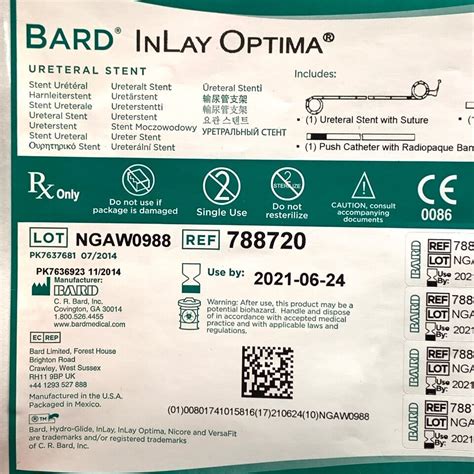 New Bard Ref 788720 Inlay Optima Ureteral Stent Exp 2021 06 Disposables General For Sale