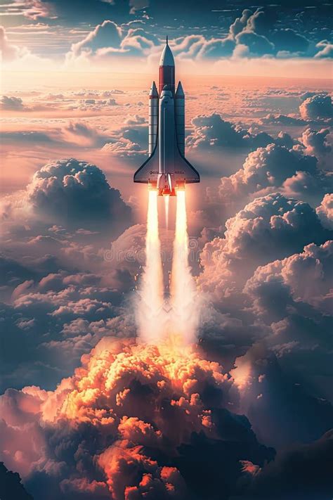 A Rocket Flies In The Sky Close Up Stock Illustration Illustration Of Product Idea 315099320