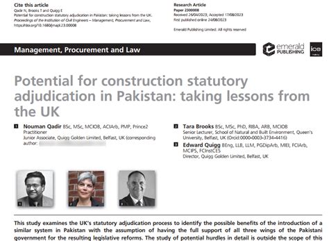 Introduction Of Statutory Adjudication In Pakistan A Potential Elixir